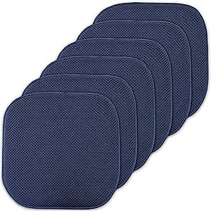 Sweet Home Collection Cushion Memory Foam Chair Pads Honeycomb Nonslip Back Seat Cover 16" x 16" 6 Pack Navy Blue