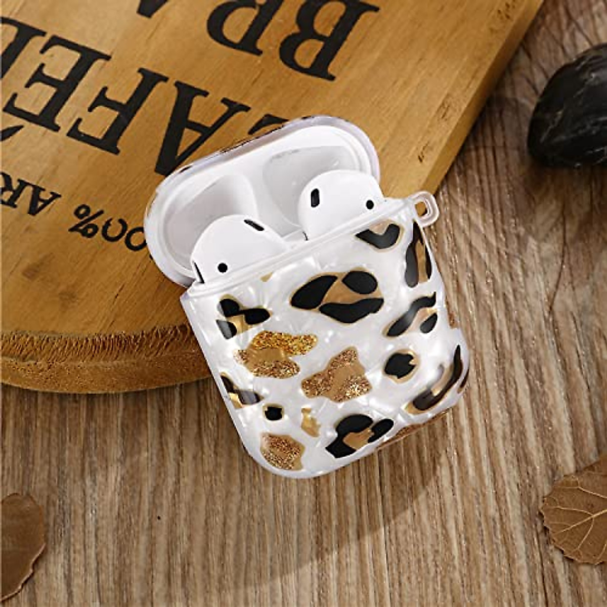 2019 Newest AirPods Case,J.west Luxury Sparkle Bling Leopard Print Cheetah Pattern Translucent Soft TPU Case Cover for Girls Women Shockproof Cover Accessories Kit for AirPods 1st/2nd Charging Case