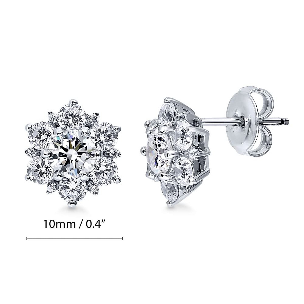 BERRICLE Sterling Silver Flower Cubic Zirconia CZ Halo Anniversary Stud Earrings for Women, Rhodium Plated