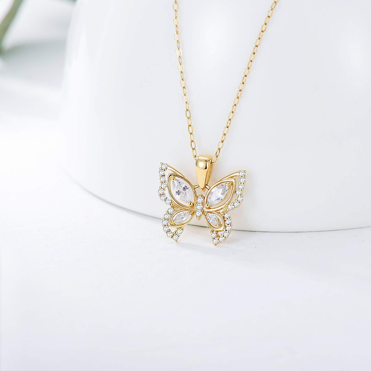 Ayafee 10K 14K 18K Gold Butterfly Necklace for Women, Real Gold Butterfly Pendant Necklace Jewelry Gift for Birthday, Mother's Day