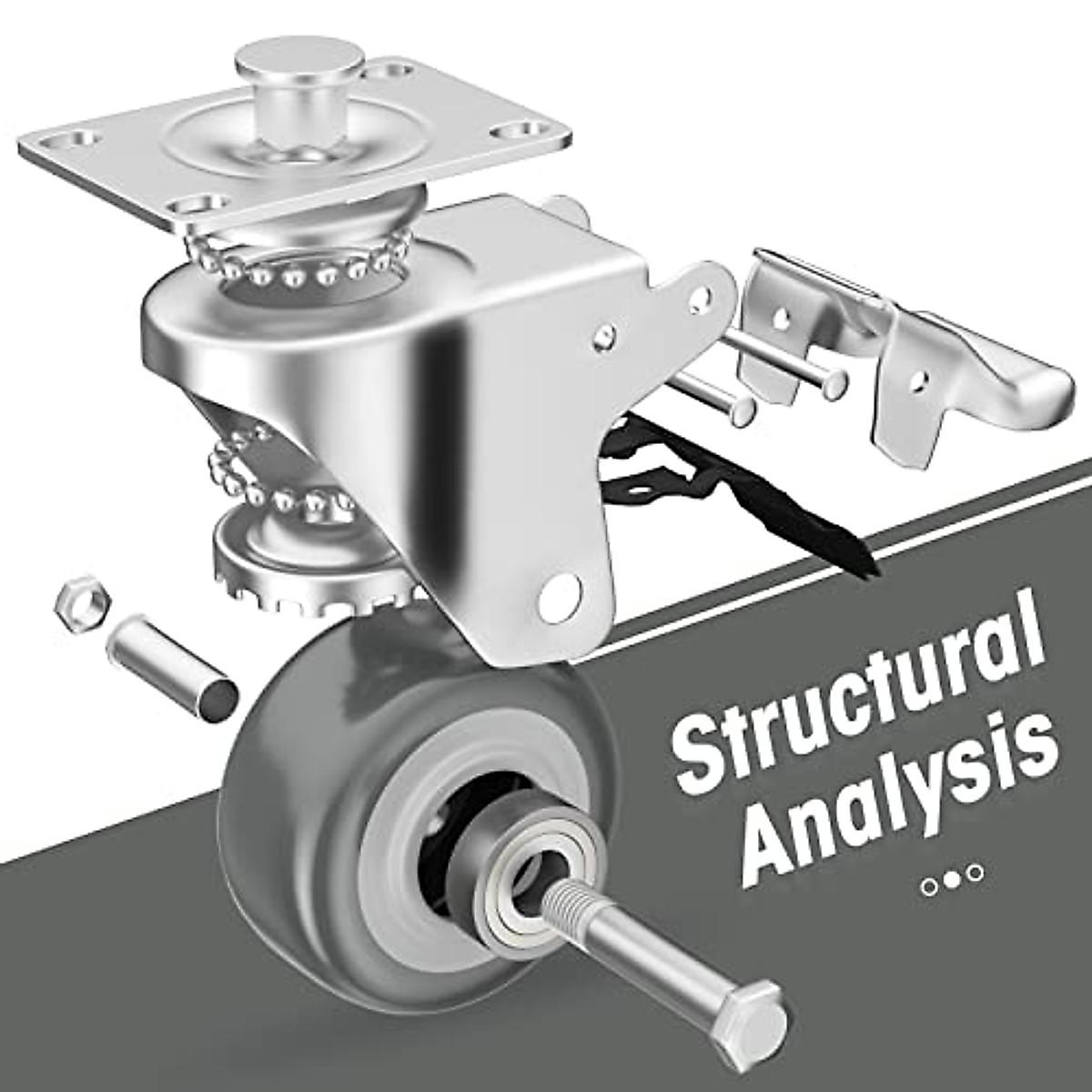 Casters, 2 inch Caster Wheels, Casters Set of 4 Heavy Duty - CLOATFET Locking Casters, Swivel Casters with Brake (Top Plate), Non Marking Grey TPR Rubber Castor Wheels for Cart Furniture Workbench