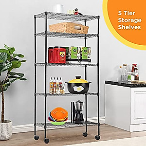 BestOffice 14"x30"x60" Storage Shelves Heavy Duty Shelving 5 Tier Layer Wire Shelving Unit with Wheels Metal Wire Shelf Standing Garage Shelves Storage Rack,Adjustable NSF Certified(Black)
