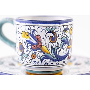 Fima thatsArte.com - Italian Ceramic Espresso Cup & Saucer Ricco Deruta Blu - Hand Painted Cup, Made in Italy Ceramics, Handmade Coffee Cups, Italian Ceramics Deruta, Italian Pottery