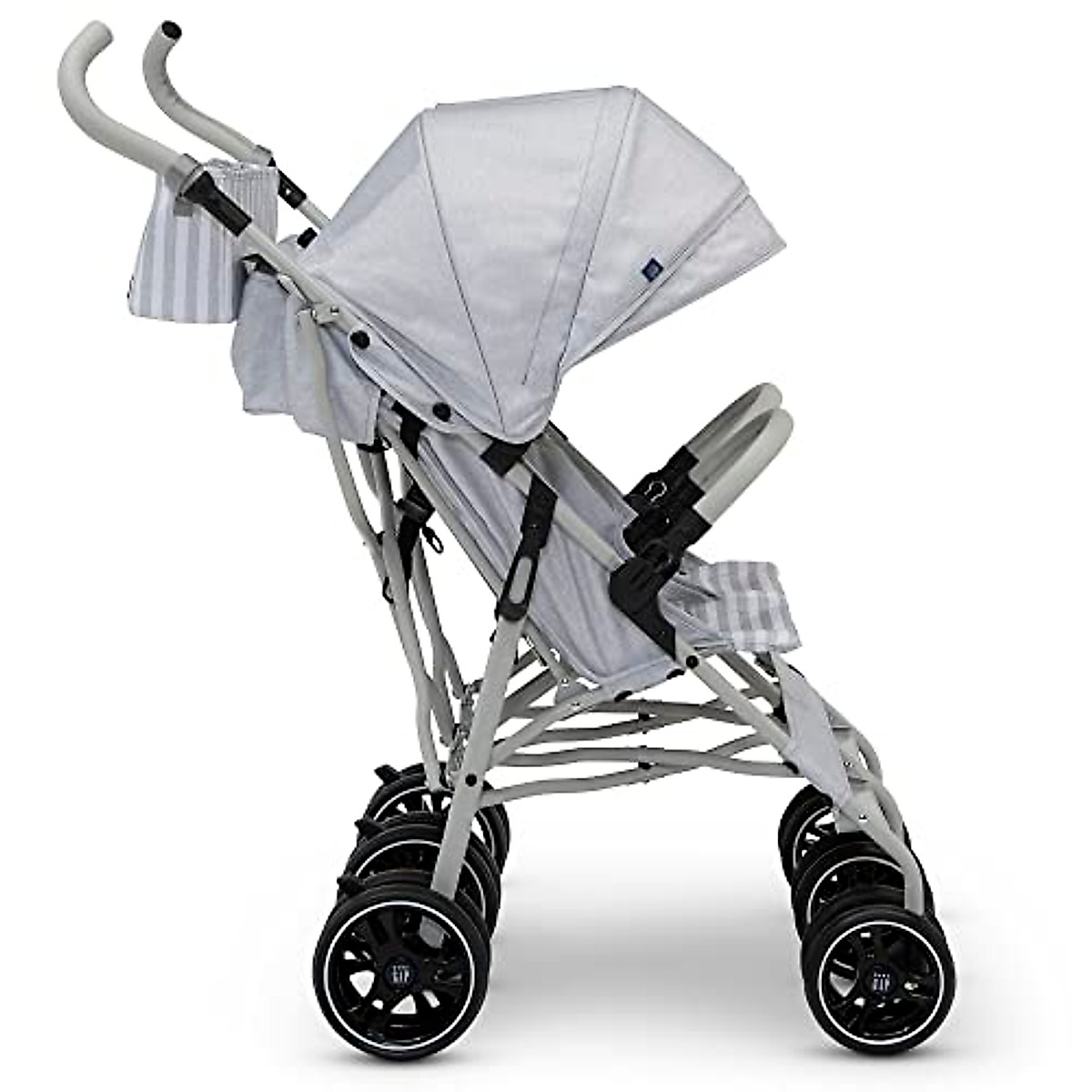 GAP babyGap Classic Side-by-Side Double Stroller - Lightweight Double Stroller with Recline, Extendable Sun Visors & Compact Fold - Made with Sustainable Materials, Grey Stripes