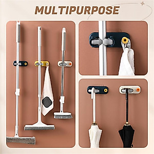 NEIMENG 2024 New Self Adhesive Mop Holder Broom Holder No Drill Wall Mounted Mop and Broom Holder with Hook Hanger for Mop Broom Tool Brush Towel Storage (2pcs),Beige