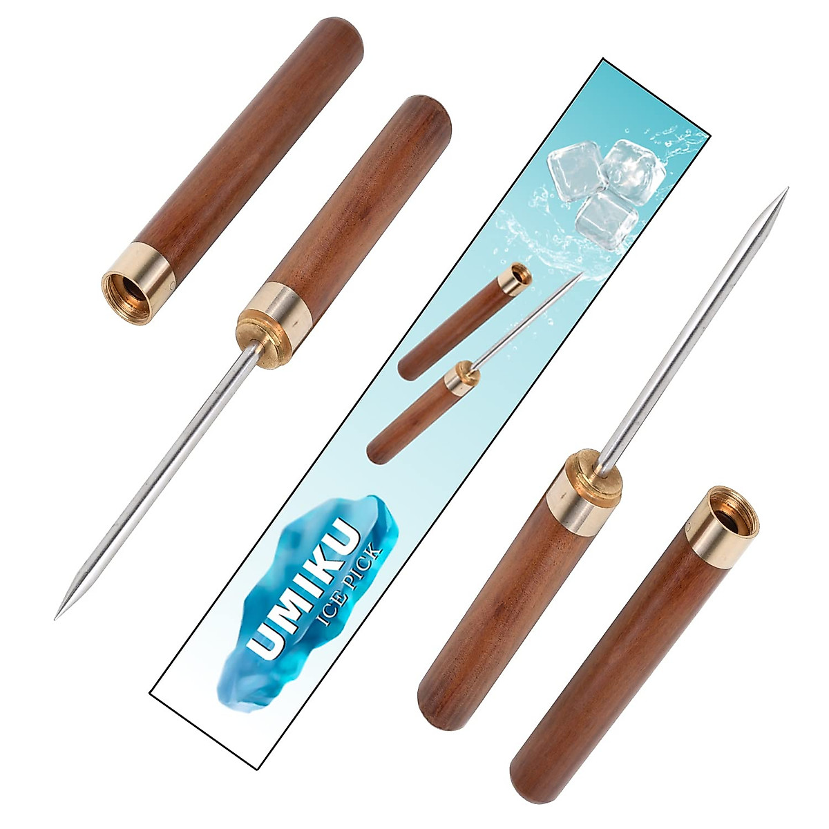 2 Pack 9"Ice Picks,Sturdy Stainless Steel Ice Picks For Breaking Ice with Safety Cover,Non-slip Wooden Handle For Kitchen,Bars,Bartender,Camping (RoseWood)