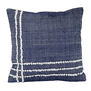 Foreside Home & Garden FIPL09799 Blue Hand Woven 18x18 Outdoor Decorative Throw Pillow with Pulled Curly Yarn Accents