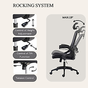 Voohek Ergonomic Swivel Office Wheels and High Breathable Mesh Back, Height Adjustable, Computer w/Flip Up Arms, Lumbar Support & Headrest, Black Chair