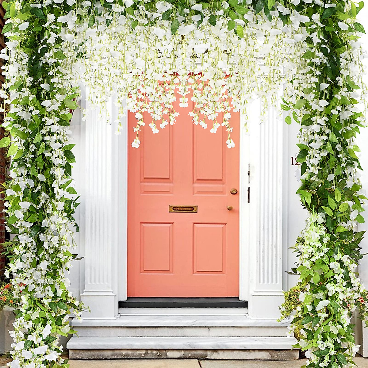 10 Pcs Wisteria Artificial Flowers Garland White Artificial Flowers Fake Flowers Silk Wisteria Garland Vine Hanging Flower for Wedding Arch Home Garden Outdoor Party Decor(White,Total 72.2ft)