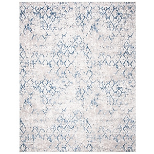 SAFAVIEH Amelia Collection Area Rug - 9' x 12', Light Grey & Blue, Modern Trellis Distressed Design, Non-Shedding & Easy Care, Ideal for High Traffic Areas in Living Room, Bedroom (ALA783G)