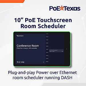 PoE Texas 10" Touchscreen Meeting Room Scheduler Tablet with Highly Visible LED Ring - Plug & Play PoE Office Conference Room Scheduler - Digital Display Syncs with Existing Business Calendar