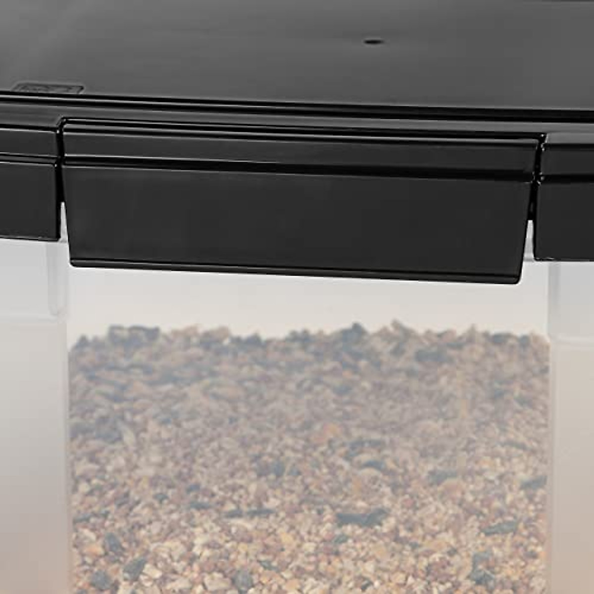 IRIS USA WeatherPro Airtight Dog Food Storage Container, Up to 25 lbs, Removable Wheels, for Dog Cat Bird and Other Pet Food Storage Bin, Keep Fresh, Translucent Body, Clear/Black