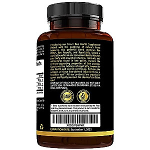 Earth Elixir 3-in-1 Bee Pollen Organic 840mg (180 Caps) W/ 840mg Bee Propolis Capsule & 840mg Royal Jelly Capsule - 3rd Party Tested - Bee Pollen Supplement - Organic Bee Pollen Capsule -No Fillers