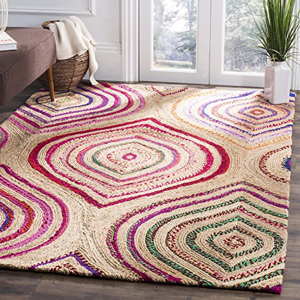 SAFAVIEH Cape Cod Collection Accent Rug - 4' x 6', Natural & Multi, Handmade Boho Braided Jute, Ideal for High Traffic Areas in Entryway, Living Room, Bedroom (CAP601A)