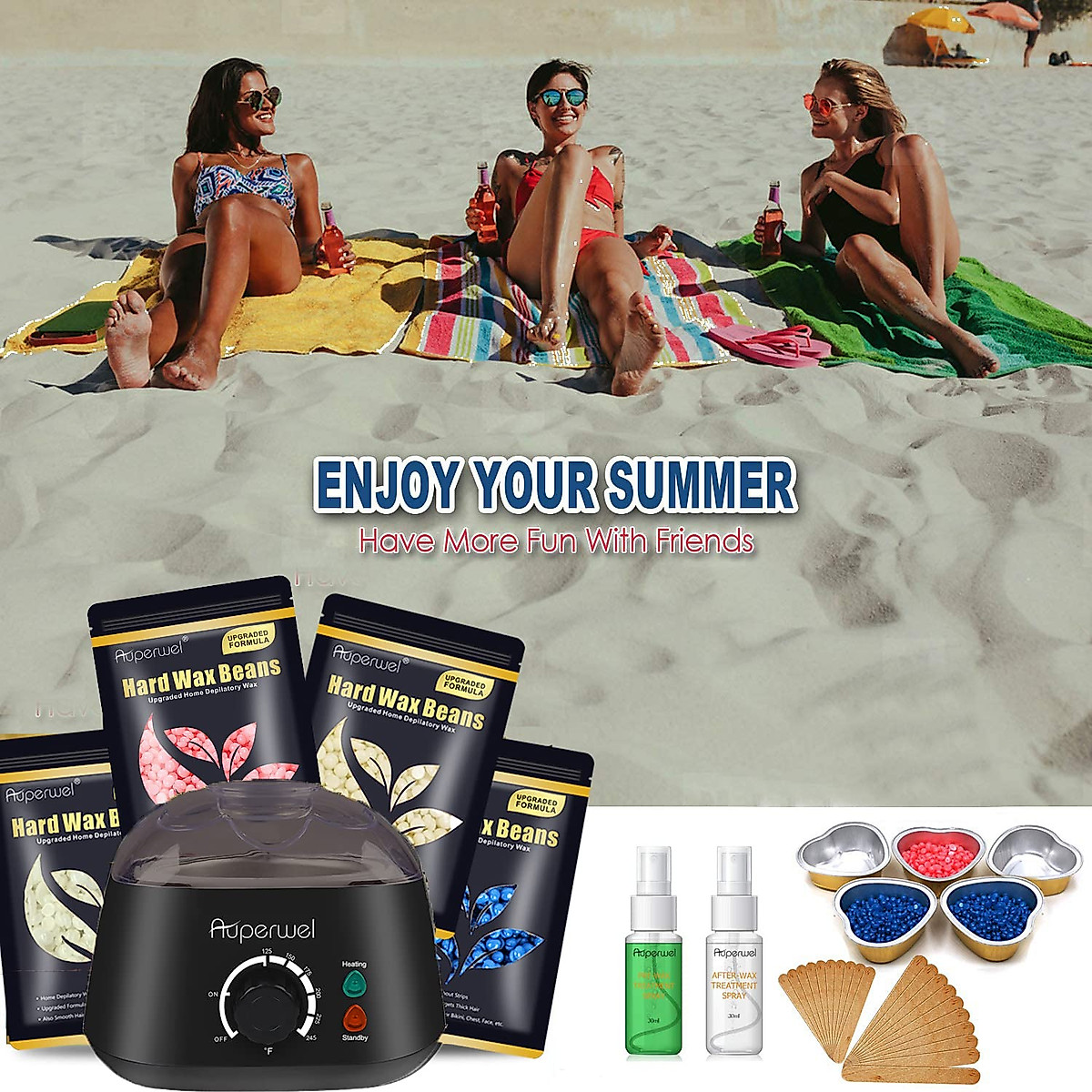 Waxing Kit for Women - Automatic Thermostatic Wax Warmer for Hair Removal Hard Wax Kit with 14.1oz Wax Beads, Beginner Wax Pot Wax Machine for Brazilian Waxing