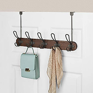 Spectrum Diversified Millbrook Over The Door Hat & Coat 5 Hanger Rack for Mudroom, Closet & Entryway Storage Hook, Pegs for Kitchen & Bathroom, Coffee/Industrial Gray