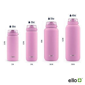 Ello Cooper 32oz Stainless Steel Water Bottle with Straw and Carry Handle, Double Walled and Vacuum Insulated Metal, Leak Proof Locking Lid with Soft Silicone Spout, Reusable, BPA Free, Bubblegum