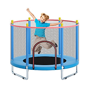 Trampoline for Kids, Telawah Adjustable Toddler Trampoline, Indoor/Outdoor Mini Baby Trampoline with Enclosure Net, No-Gap Safe Design, Trampoline Jumping Mat Gifts for Children