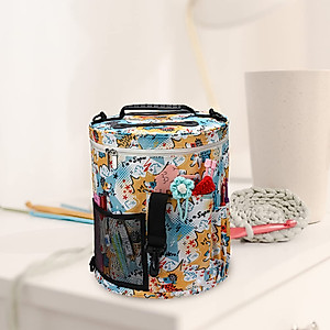 Knitting Bag Yarn Storage Tote Organizer with Shoulder Strap Handles Portable DIY Tool Bucket Round Container for Knitting Needles Crochet Hooks Accessories