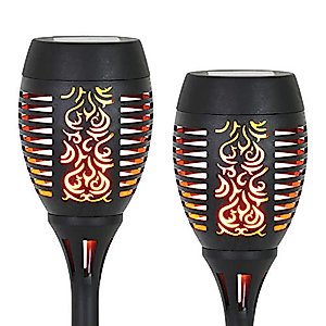 Exhart Garden Solar Lights, Set of 2 Flickering Flame Garden Stake Torches, LED Fire, Outdoor Garden and Yard Decoration, 4 x 21 Inch