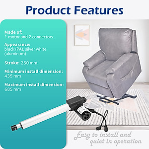 Okin Motor Model JLDQ.10.435.250I for Recliner Bed Actuator Replacement, Power Lift Chair Motor Replacement Part for JLDQ.19B.435.250D02/03/04, JLDQ.10.435.250, JLDQ.3.435.250, 1.28.000.110.30