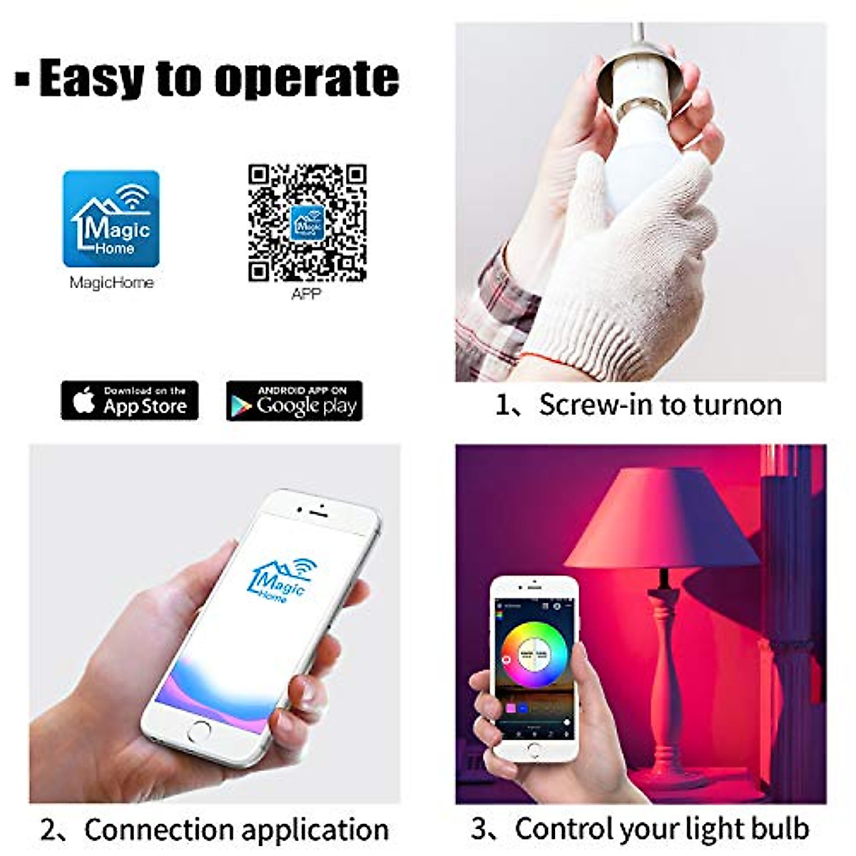 MagicLight Smart Light Bulb Works with Alexa Google Home, A19/E26 800LM Color Changing Light Bulb, WiFi & Bluetooth 5.0, Dimmable, RGBCW, Music Sync, APP Control, No Hub Required