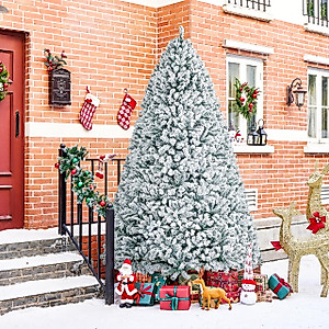 Yaheetech 9ft Premium Snow Flocked Hinged Artificial Christmas Fake Spruce Full Tree for Home Office Party Decoration with 2108 Branch/PVC Tips/Foldable Stand