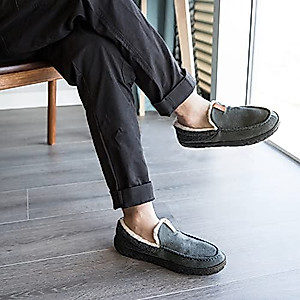Teezerber Mens Moccasin Slippers Memory Foam Suede House Slippers for Men with Soft Fleece Lining Anti-Skid Sole Indoor Outdoor House Shoes Dark Grey Size 10.5