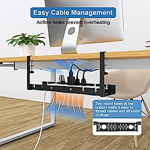 Under Desk Cable Management Tray, ARUQO Retractable Cord Organizer for Desk, No Drill Cable Tray Basket for Wire Management, Sturdy Metal Cable Management Under Desk with Clamp for Home Office