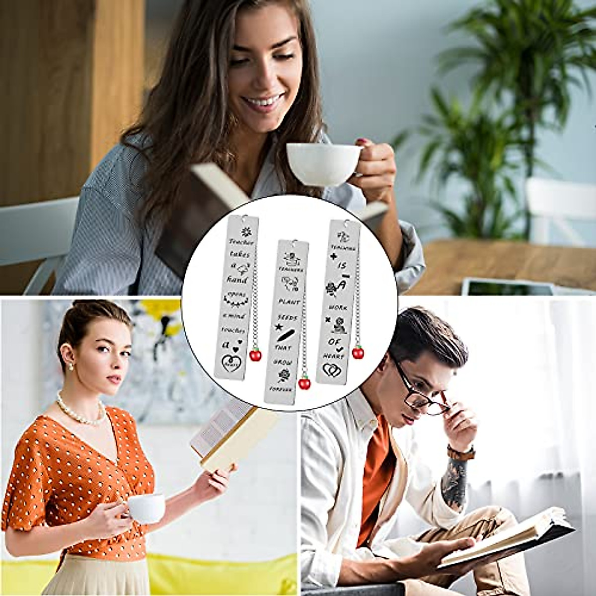 5 Pieces Teacher Bookmark Thank You Bookmark with Pendant Classic Graduation Teacher Bookmark Christmas Present for Teacher Graduation Present (Teaching is A Work Style)