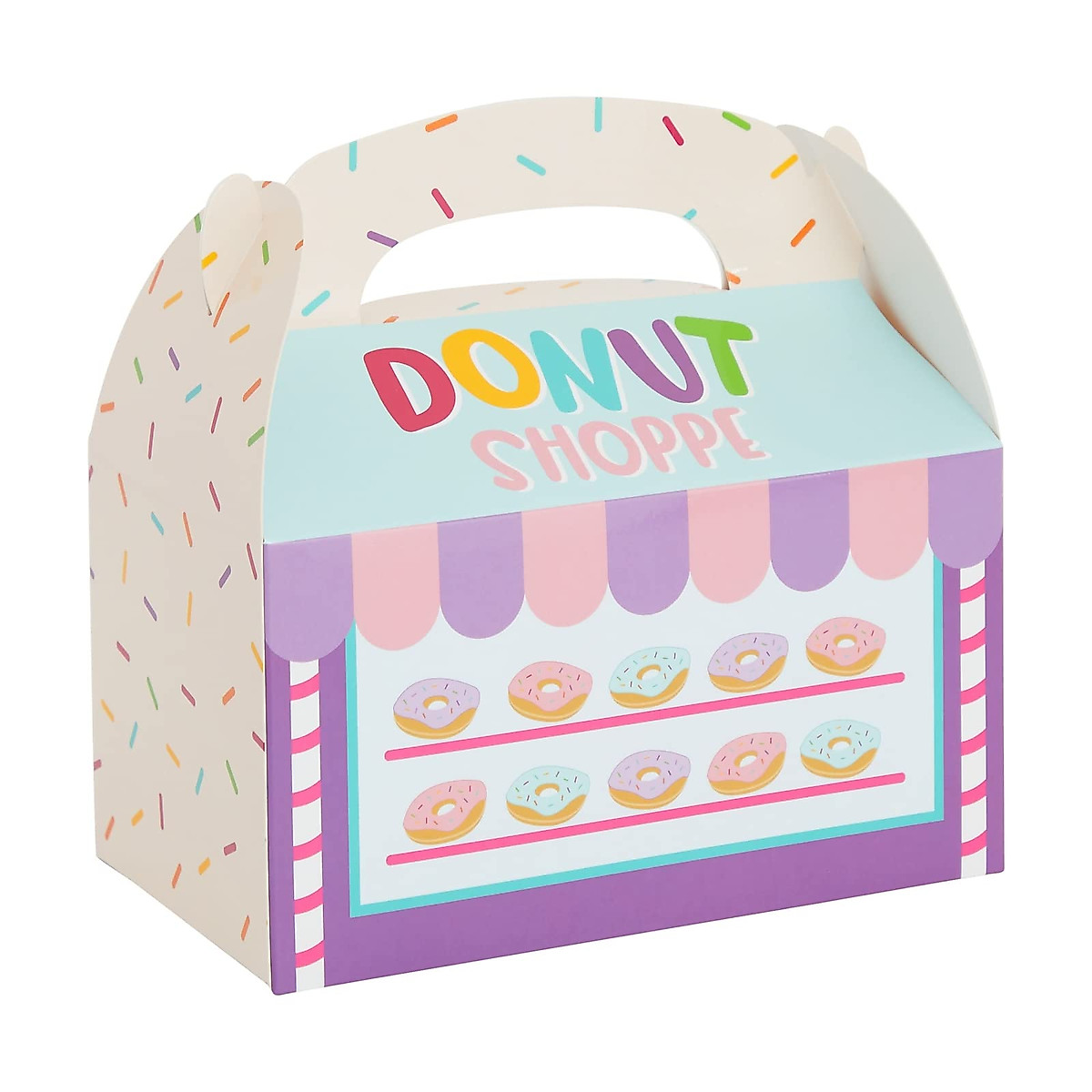 BLUE PANDA 24 Pack Donut Treat Boxes with Handles for Goodies, Donut Grow Up Birthday Party Supplies (6 x 3.3 x 3.6 In)
