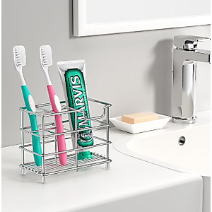 HBlife Small Toothbrush Holder for Bathroom, 5 Slots Silver Stainless Steel Bathroom Accessories Organizer for Small Spaces
