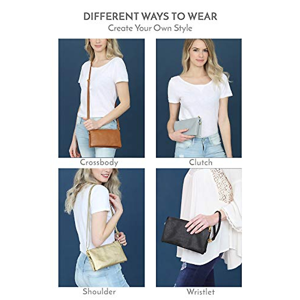 RIAH FASHION Convertible Vegan Leather Wallet Purse Clutch - Small Handbag Phone/Card Slots & Detachable Wristlet/Crossbody (Pebbled - Leopard)