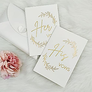 fusuu Vow Books -His and Hers Vow Books – Wedding Notebook with Gold Foil - 28 Lined Pages - 5.9" x 3.9" – Vow Renewal - Wedding Booklet, Time Capsule