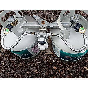 Stanbroil 2PCS 15" RV Propane Pigtail Hose with Gauge for 2-Stage Auto Changeover Regulator, Stainless Steel Braided Hose with 1/4" Inverted Male Flare