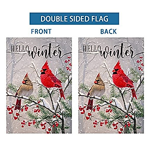 Winter Cardinal Bird Garden Flag 12x18 Vertical Double Sided Farmhouse Trees Snow Christmas Holiday Outside Decorations Burlap Yard Flag BW233