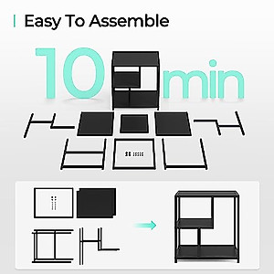 LINSY HOME End Table, 3-Tier Narrow Side Table with Storage Shelves, Industrial Beside Table, Wood Nightstand for Living Room, Bedroom, Balcony, and Office, Easy to Assembly, Black