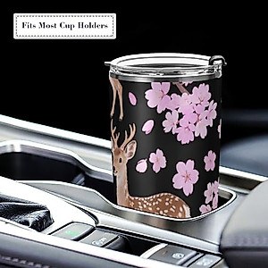 Amooorous Pink Romantic Japanese Cherry Blossom Deer Stainless Steel insulated water bottle for home with Straw Lid travel travel mugs insulated for hot for Home, Office or Car aesthetic Vacuum