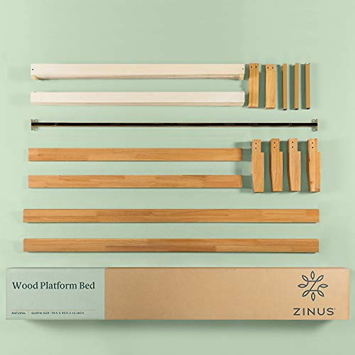 ZINUS Moiz Wood Platform Bed Frame / Wood Slat Support / No Box Spring Needed / Easy Assembly, Natural, Queen