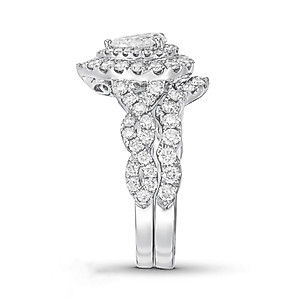 AHTAMOS Bridal Set 1-1/2 ct tw Pear-shaped Moissanite Engagement Rings for Women 925 Sterling Silver Size 6