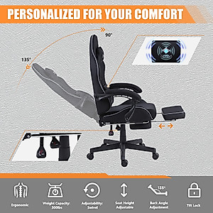 Zimous Gaming Chair Fabric Game Chair with Pocket Spring Cushion Office Massage Chair Breathable Reclining Computer Chair with Footrest Adjustable Ergonomic Gamer Chair 290LBS (Black)