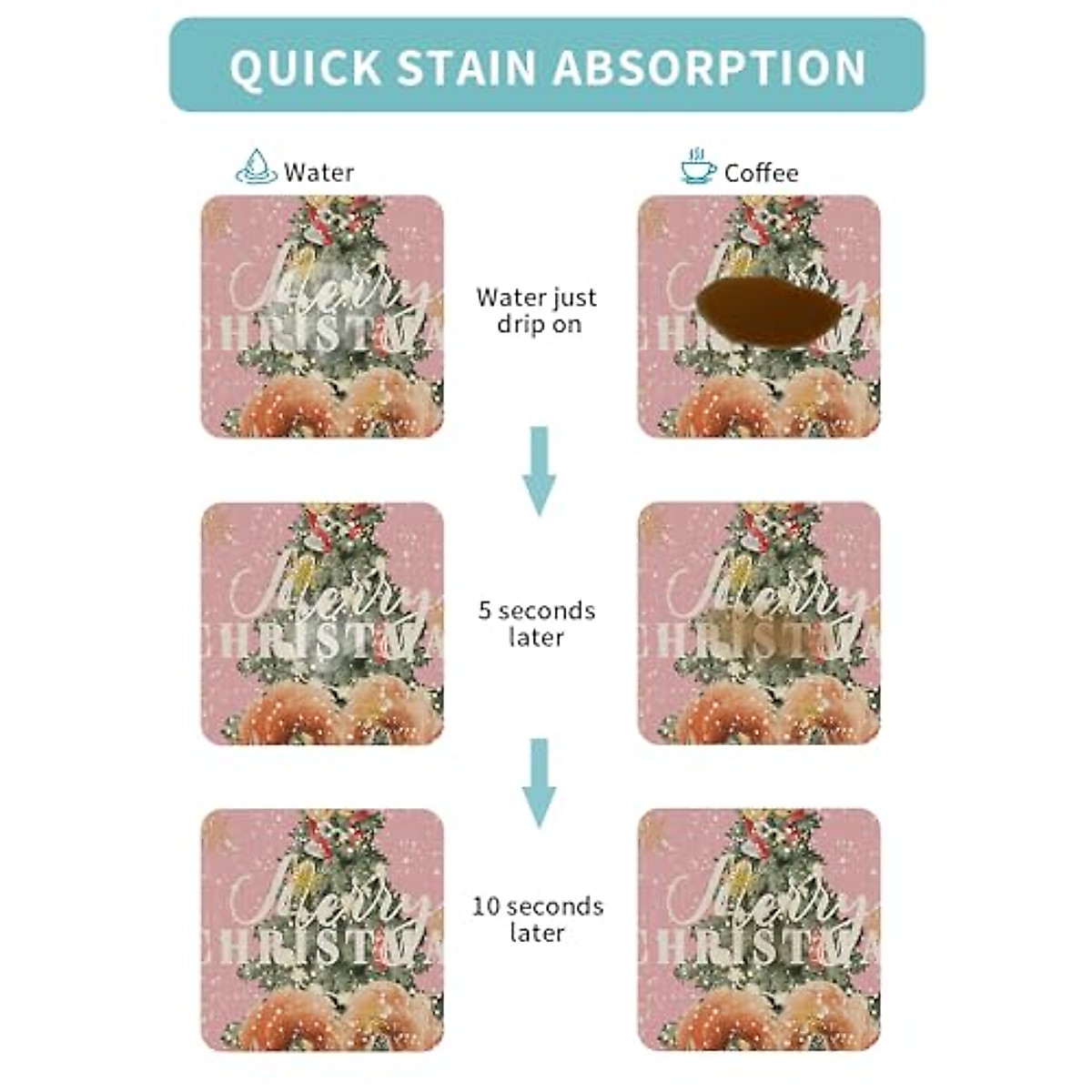 Coffee Mat for Counter, Merry Christmas Squirrel with Xmas Trees Pink Absorbent Hide Stain Coffee Bar Mat, Non-slip Coffee Bar Accessories Kitchen Drying Mat Fit Under Coffee Maker Espresso Machine