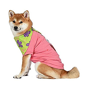 SpongeBob SquarePants for Pets Patrick Pink Shirt for Dogs & Green Bandana Combo- Size Small | Soft and Comfortable Spongebob Clothes for Dogs- Lightweight T Shirt & Dog Bandana