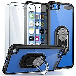 ULAK Compatible with iPod Touch 7th Generation Case with Screen Protector, Clear Back Cover with Build in Kickstand, Heavy Duty Hard Shell Case for Apple iPod Touch 7th/6th/5th Gen, Black