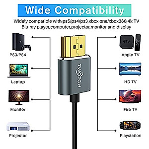 Twozoh Flexible & Slim HDMI Cable 1FT 2 Pack, Ultra Thin HDMI Cord Supports High Speed 4K@60Hz 18gbps 2160P/1080P