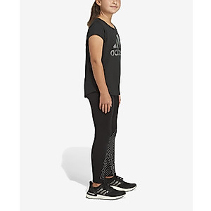 adidas girls Glam Graphic Tights Pants, Black With Silver, Large US