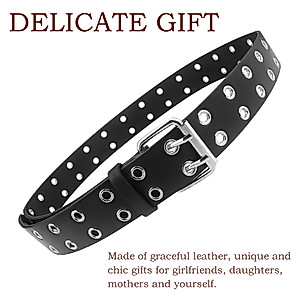 Udekit Women's PU Leather Belt Double Silver Grommet Soft Faux Leather Waist Belt Large Size (3 Pieces/Set)