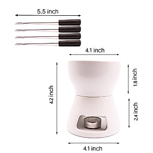 CORJEEJOR Fondue Pot Set with 4 Forks Ceramic Butter Warmer Set Premium Tea Light Porcelain Melting Pot for Chocolate Cheese Caramel