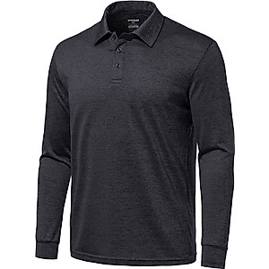 TSLA Men's Long Sleeve Cooling Polo Shirts, UPF Sun Protection Stretch Cool Dry Golf Shirt, Active Business Casual Shirts, Stretch Dry Polo Heather Black, XX-Large