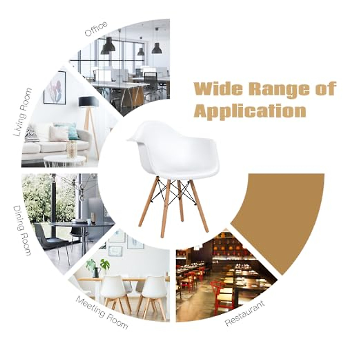 NAFORT Dining Table Chairs Set of 2, White Plastic Shell Chair with Wooden Legs, Backrest & Armrest, Mid Century Modern Style Dinning Chairs for Kitchen, Dining Room & Waiting Room, 2PCs